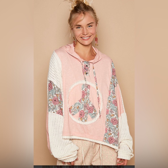 POL | Tops | 58 Pol Hoodie Top In Rib With Floral Peace Patch | Poshmark
